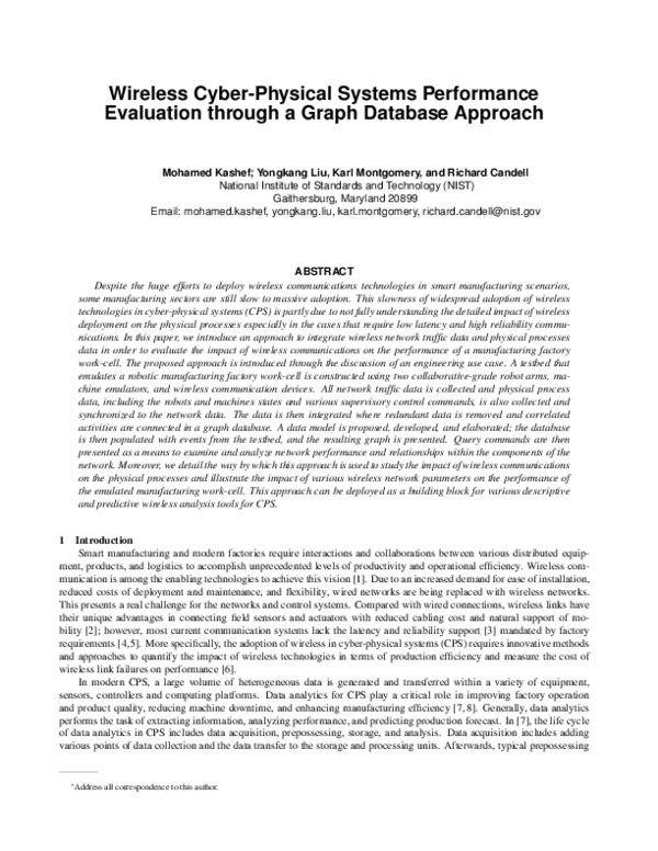 Pdf Wireless Cyber Physical System Performance Evaluation Through A Graph Database Approach
