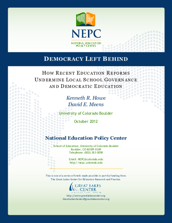 (PDF) How Recent Education Reforms Undermine Local School Governance ...