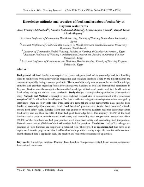 (PDF) Knowledge, attitudes and practices of food handlers about food ...