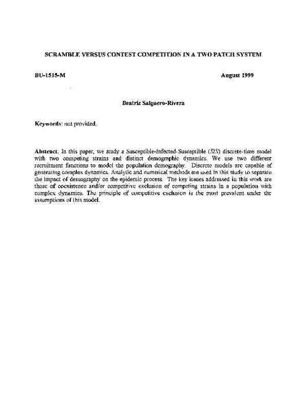 (PDF) Scramble Versus Contest Competition In a Two Patch System