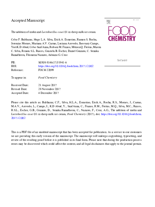 (PDF) The addition of inulin and Lactobacillus casei 01 in sheep milk ...
