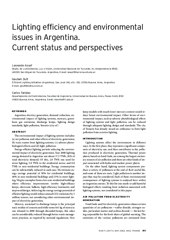 (PDF) Lighting efficiency and environmental issues in Argentina ...