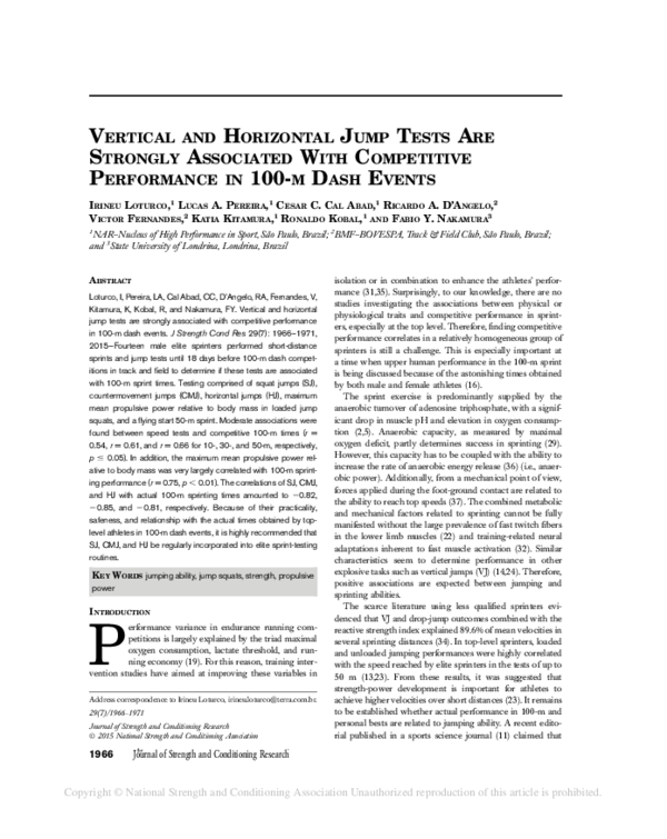 (PDF) Vertical and Horizontal Jump Tests Are Strongly Associated With ...