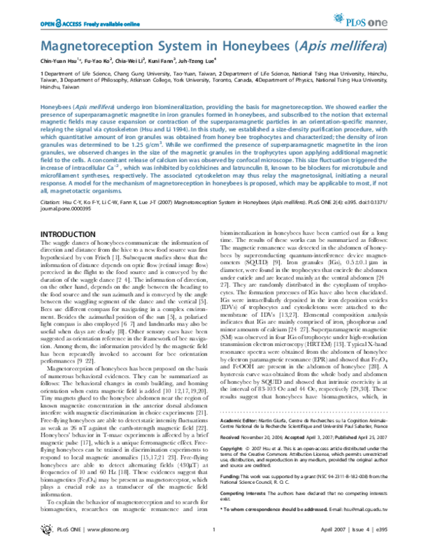 (PDF) Magnetoreception System in Honeybees (Apis mellifera)