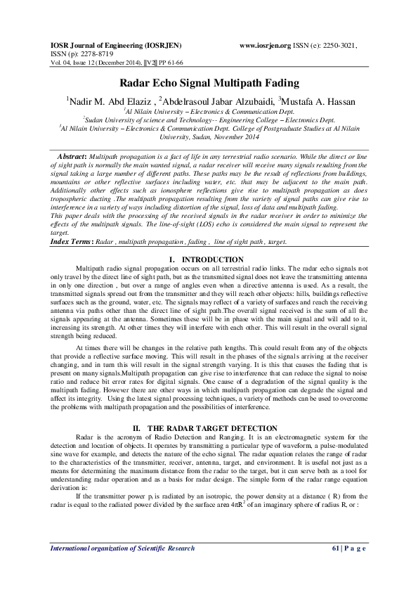 (PDF) Radar Echo Signal Multipath Fading