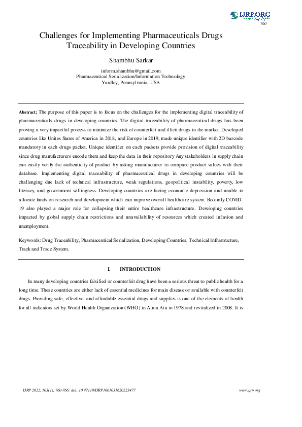 (PDF) Digital Drug Traceability Challenges in Developing Nations