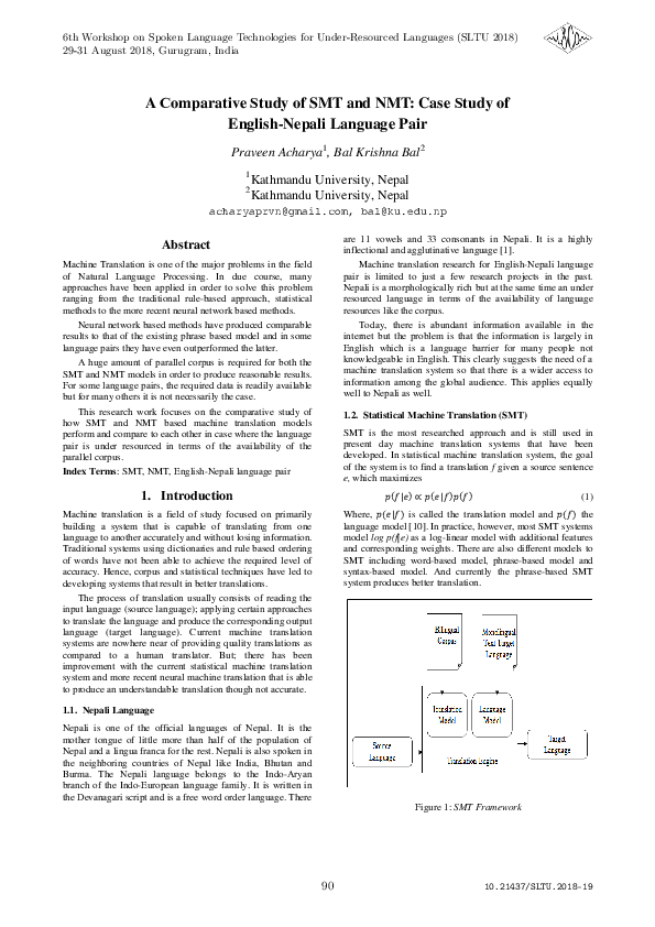 (PDF) tudy of SMT and NMT : Case S tudy of English-Nepali Language Pair