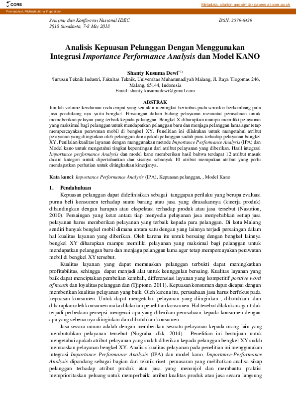 (PDF) Analisis Kepuasan Pelanggan Dengan Menggunakan Integrasi Importance Performance Analysis ...