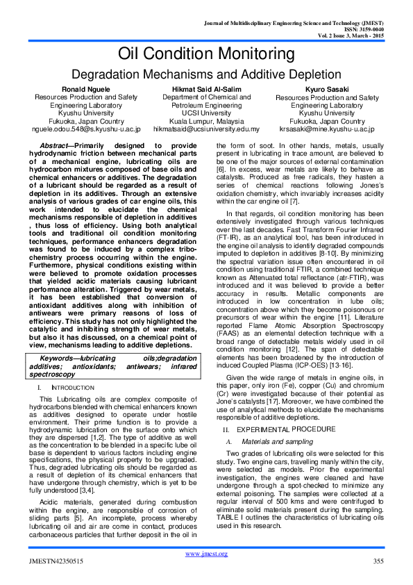 (PDF) Oil Condition Monitoring: Degradation Mechanisms and Additive ...