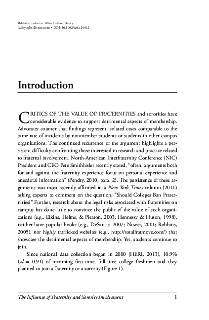 (PDF) The Influence of Fraternity and Sorority Involvement: A Critical ...