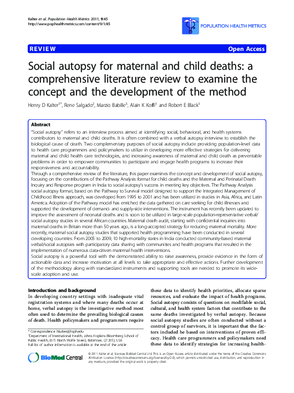 (PDF) Social autopsy for maternal and child deaths: a comprehensive ...