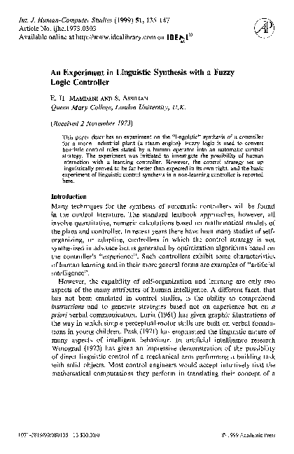 (PDF) An Experiment in Linguistic Synthesis with a Fuzzy Logic Controller