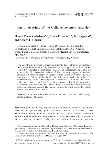 (PDF) Factor structure of the Child Attachment Interview