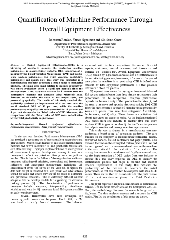 (PDF) Quantification of machine performance through Overall Equipment ...