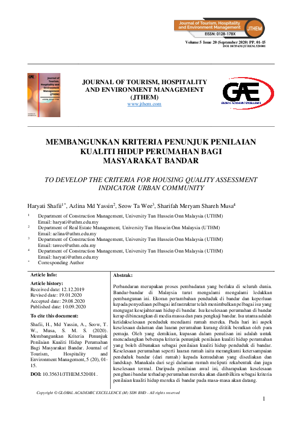 (PDF) To Develop the Criteria for Housing Quality Assessment Indicator ...