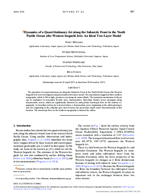 (PDF) Dynamics of a Quasi-Stationary Jet along the Subarctic Front in ...