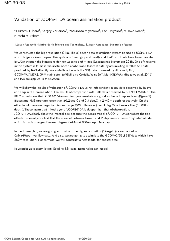 (PDF) Validation of JCOPE-T DA ocean assimilation product