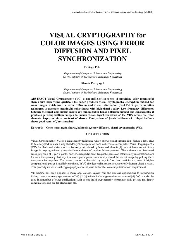 Pdf Visual Cryptography For Color Images Using Error Diffusion And Pixel 5540