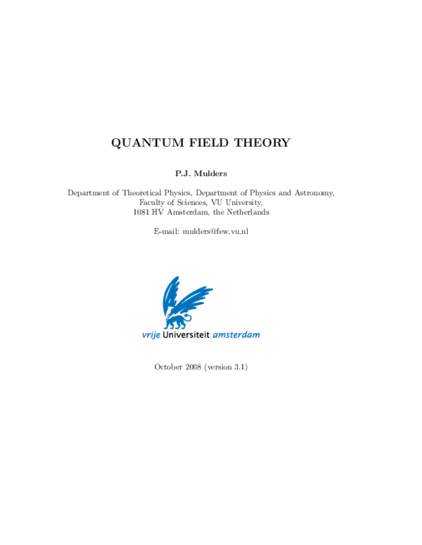(PDF) QUANTUM FIELD THEORY