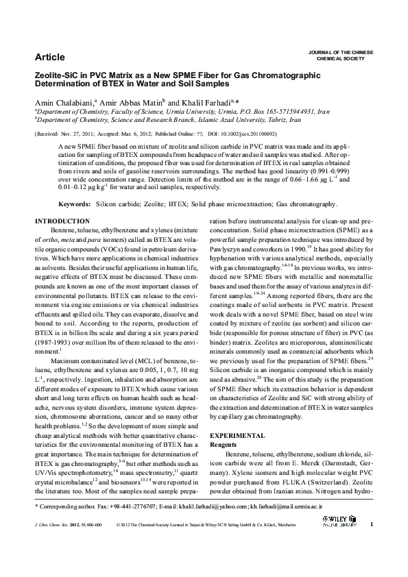 (PDF) Zeolite-SiC SPME Fiber for BTEX Analysis in Water and Soil