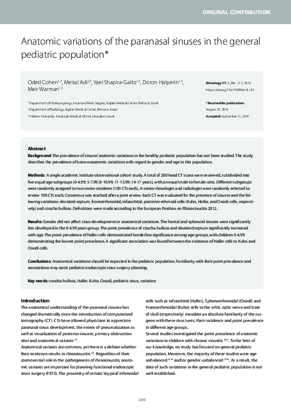 (PDF) Pediatric Paranasal Sinus Anatomic Variations