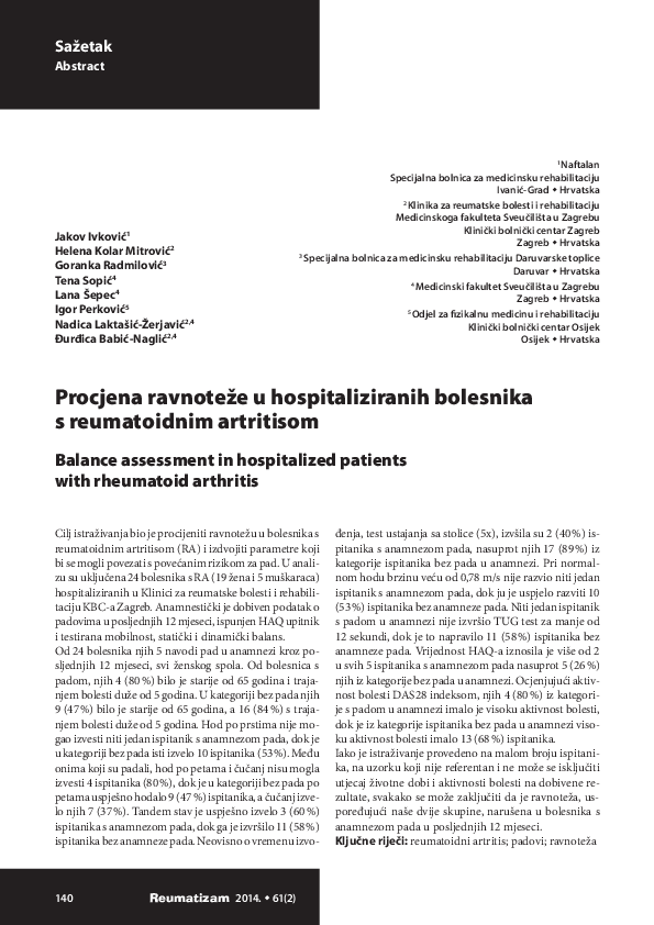 (PDF) Balance assessment in hospitalized patients with rheumatoid arthritis