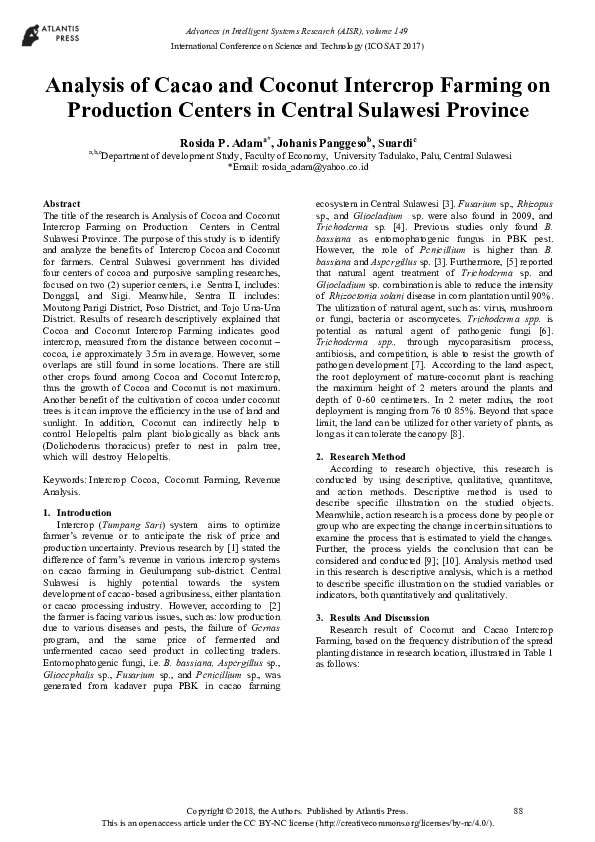 (PDF) Analysis of Cacao and Coconut Intercrop Farming on Production ...