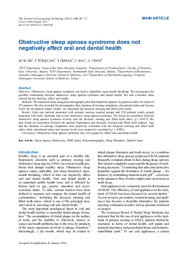 (PDF) Obstructive sleep apnoea syndrome does not negatively affect oral ...