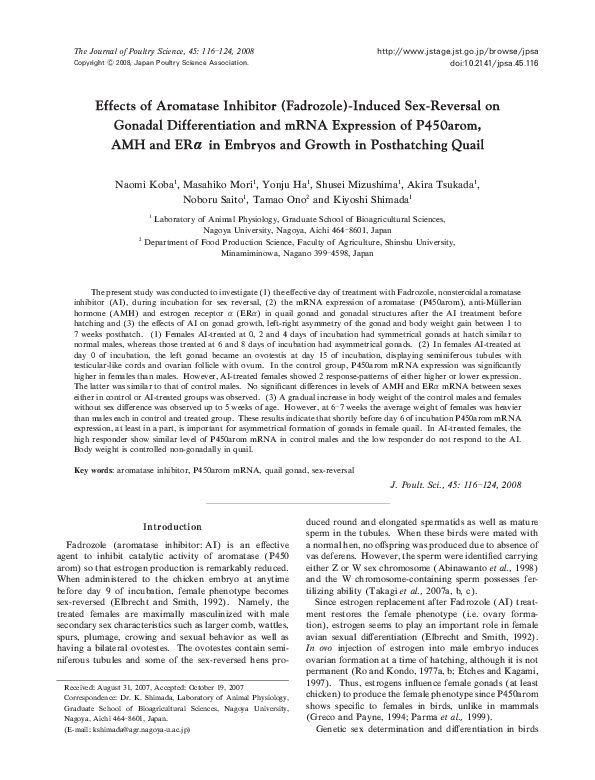 (PDF) Effects of Aromatase Inhibitor (Fadrozole)-Induced Sex-Reversal ...