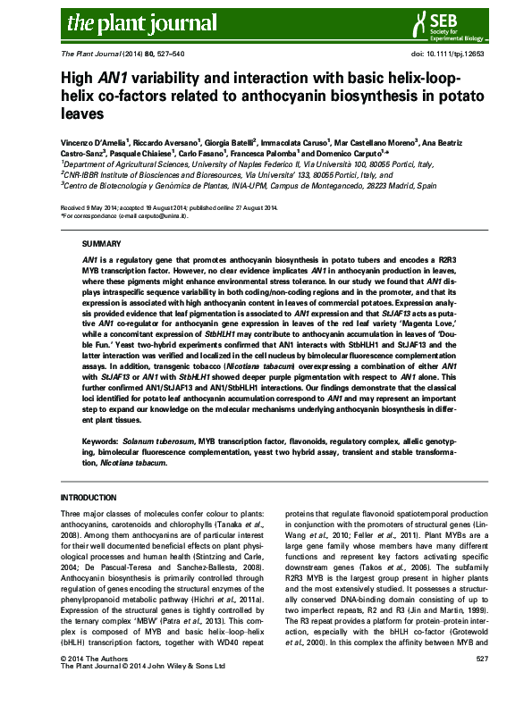 (PDF) High AN1 variability and interaction with basic helix-loop-helix ...