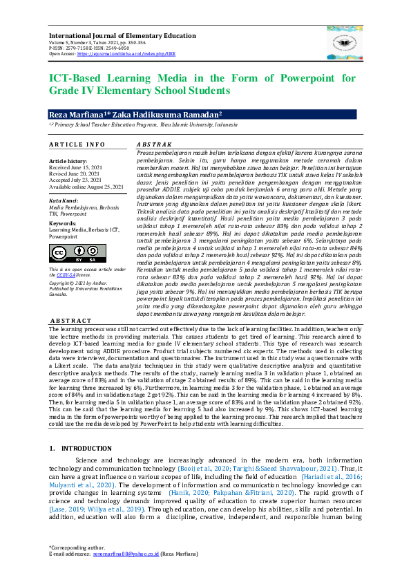 (PDF) ICT-Based Learning Media in the Form of Powerpoint for Grade IV Elementary School Students