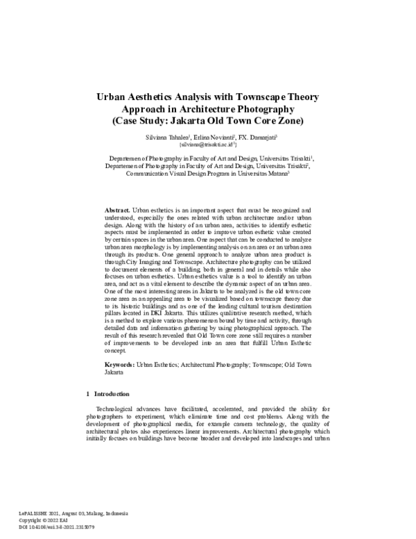 (PDF) Urban Aesthetics Analysis with Townscape Theory Approach in Architecture Photography (Case ...