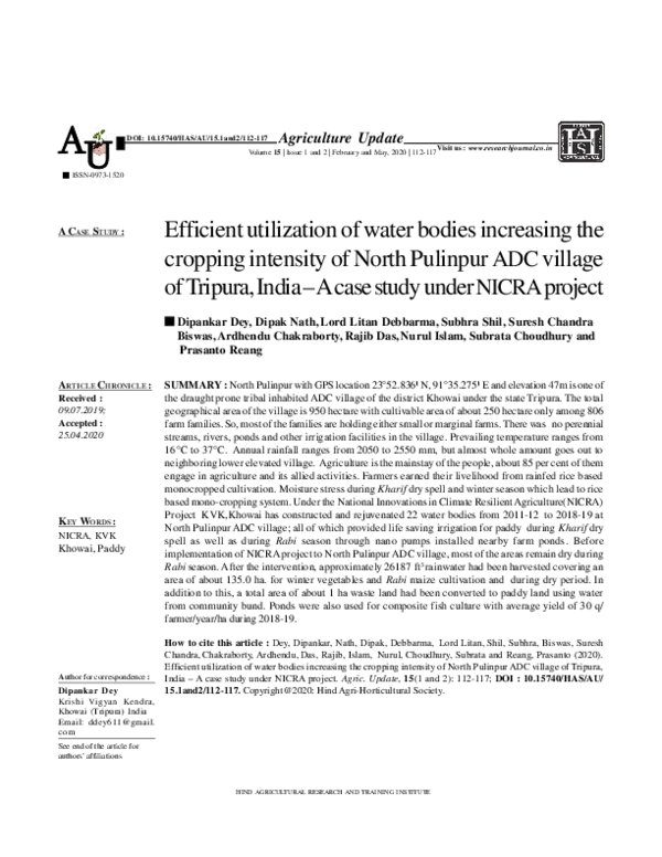 (PDF) Efficient utilization of water bodies increasing the cropping ...