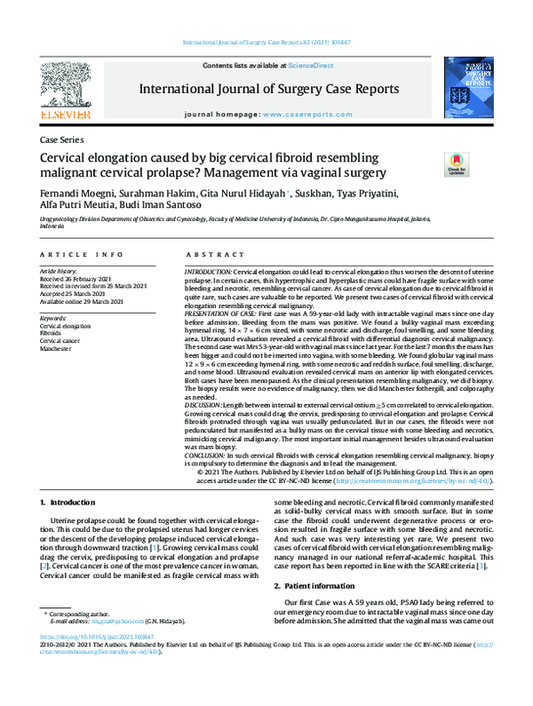 (PDF) Cervical elongation caused by big cervical fibroid resembling ...