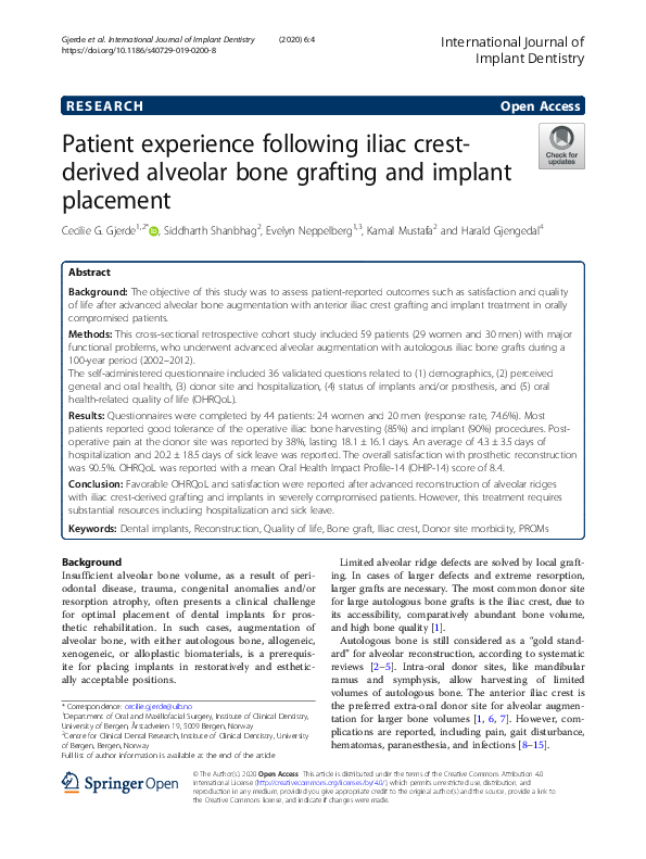 (PDF) Patient experience following iliac crest-derived alveolar bone ...