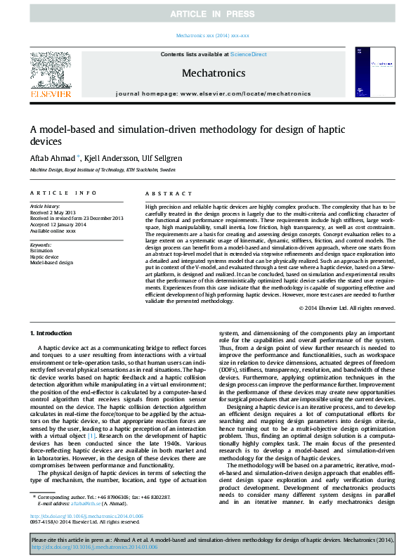 Pdf A Model Based And Simulation Driven Methodology For Design Of