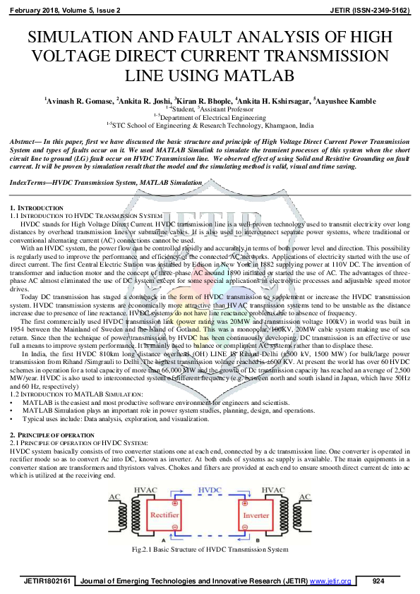 (PDF) Simulation and Fault Analysis of High Voltage Direct Current Transmission Line using MATLAB