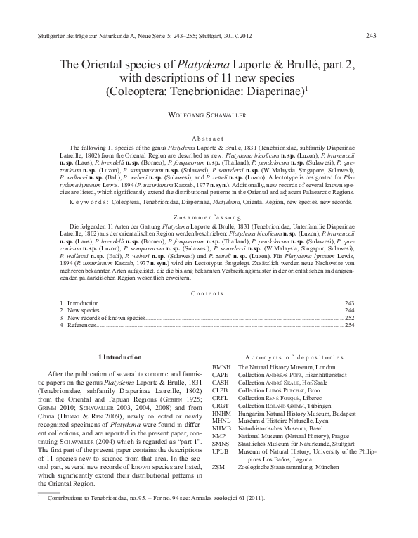 (PDF) The Oriental species of Platydema Laporte & Brullé, part 2, with ...