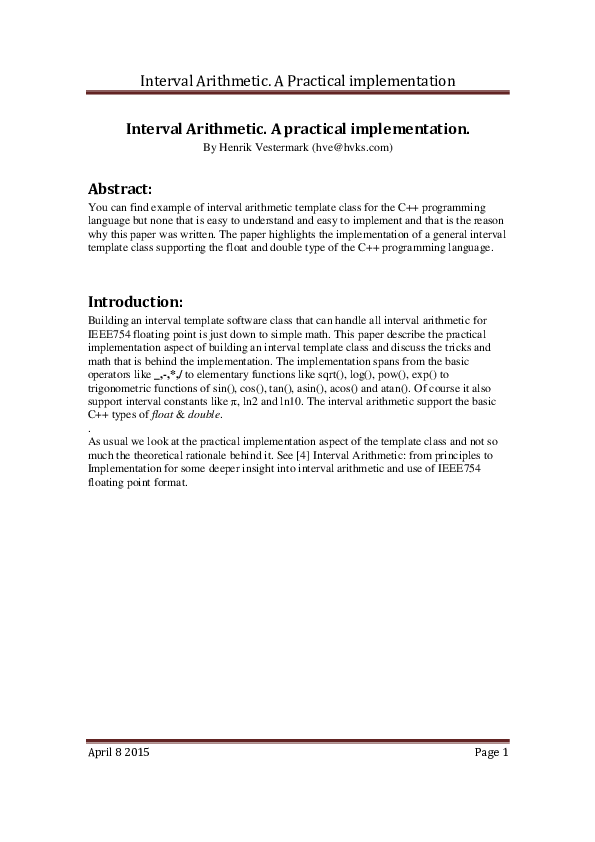 (PDF) Interval Arithmetic. A practical implementation