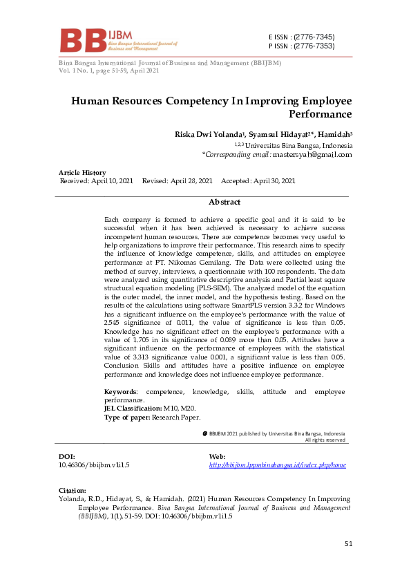 (PDF) Human Resources Competency In Improving Employee Performance