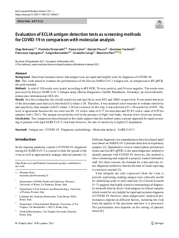 (PDF) Evaluation of ECLIA antigen detection tests as screening methods ...
