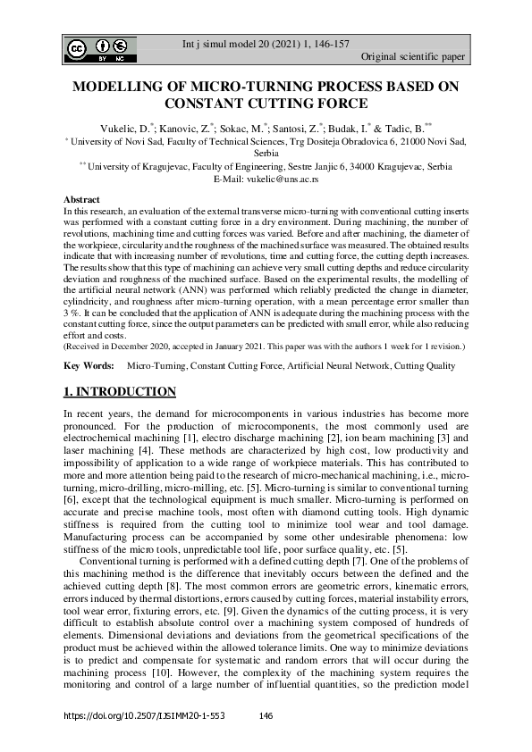 (PDF) Modelling of Micro-Turning Process Based on Constant Cutting Force