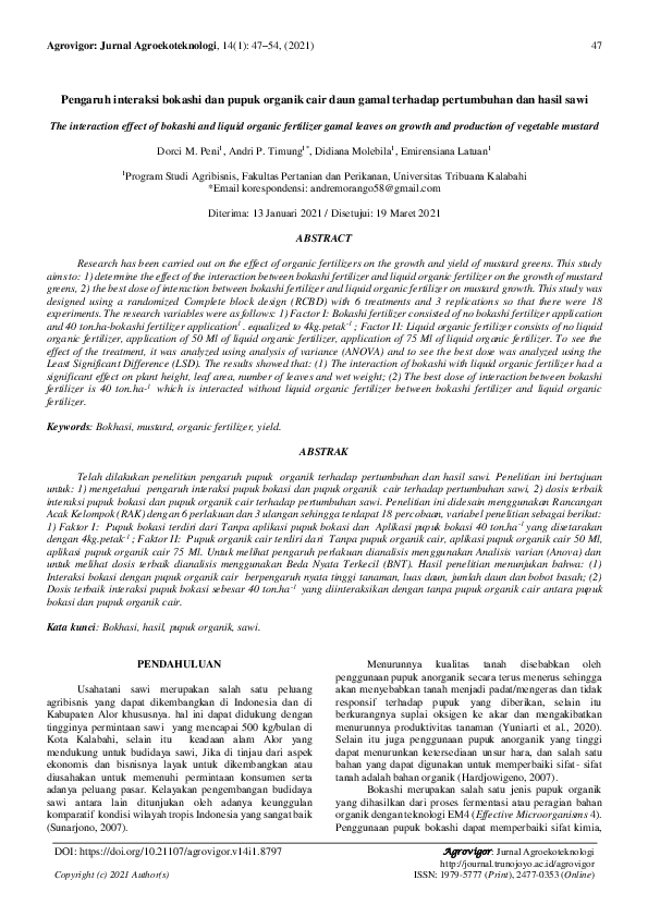 (PDF) Pengaruh interaksi bokashi dan pupuk organik cair daun gamal terhadap pertumbuhan dan ...