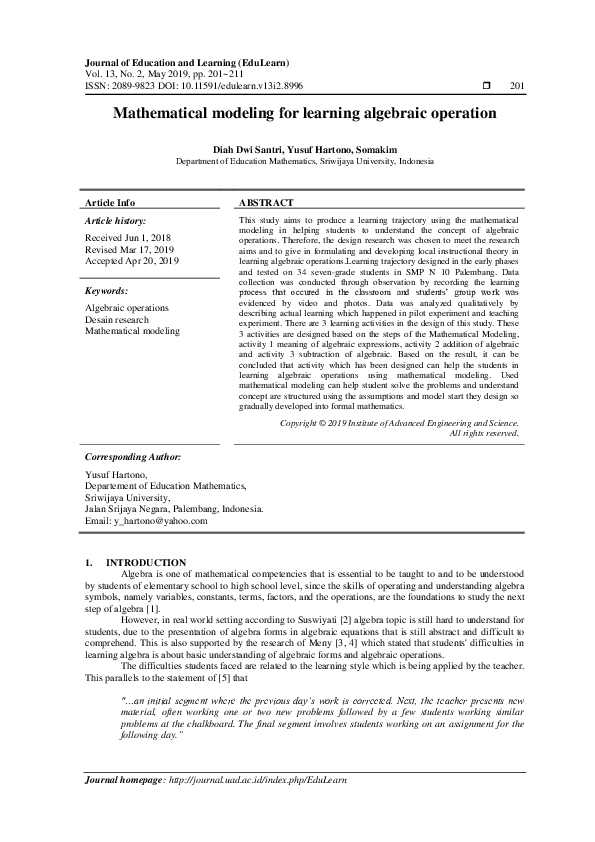 (PDF) Mathematical modeling of learning