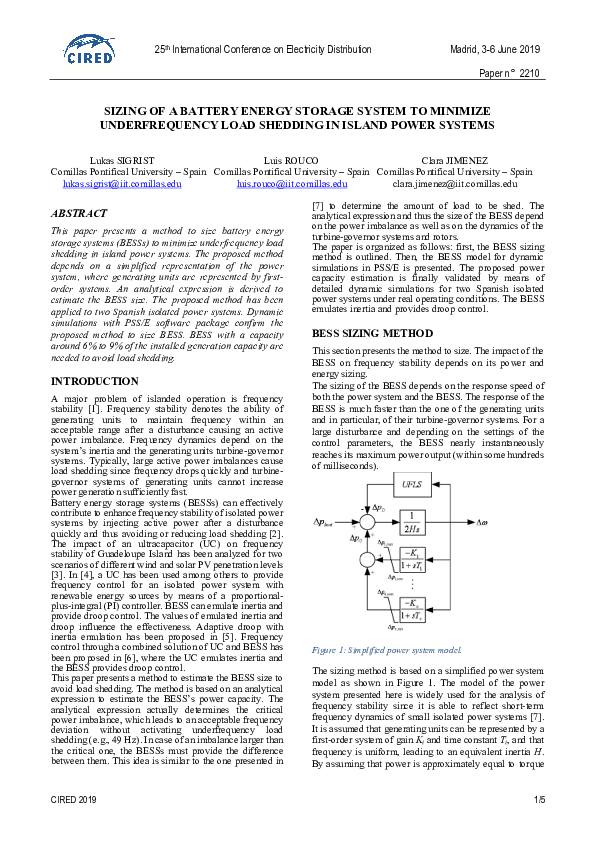 (PDF) Sizing of a battery energy storage system to minimize underfrequency load shedding in ...