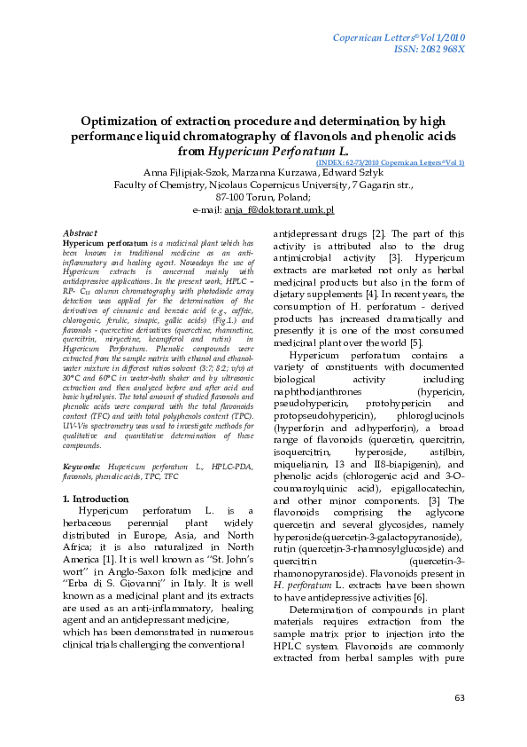 Pdf Optimization Of Extraction Procedure And Determination By High Performance Liquid