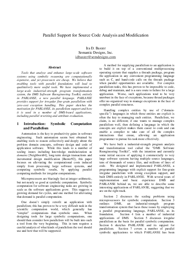 (PDF) Parallel Support for Source Code Analysis and Modification