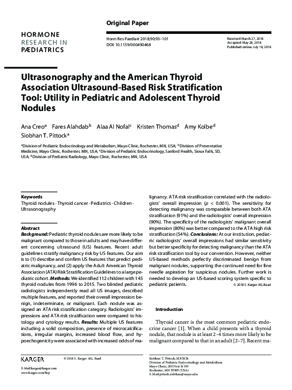 (PDF) Ultrasonography and the American Thyroid Association Ultrasound-Based Risk Stratification ...