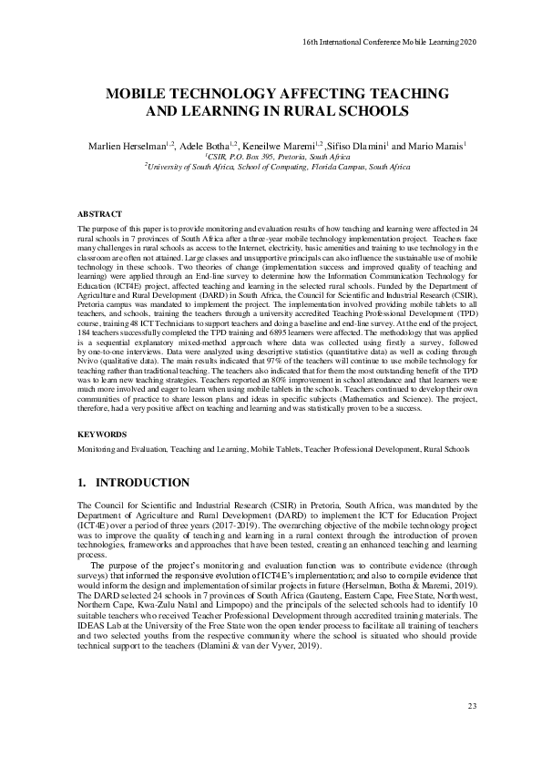 (PDF) Mobile Technology Affecting Teaching and Learning in Rural Schools
