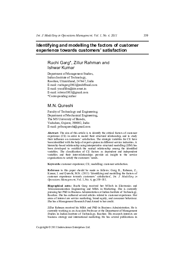 (PDF) Identifying and modelling the factors of customer experience towards customers' satisfaction